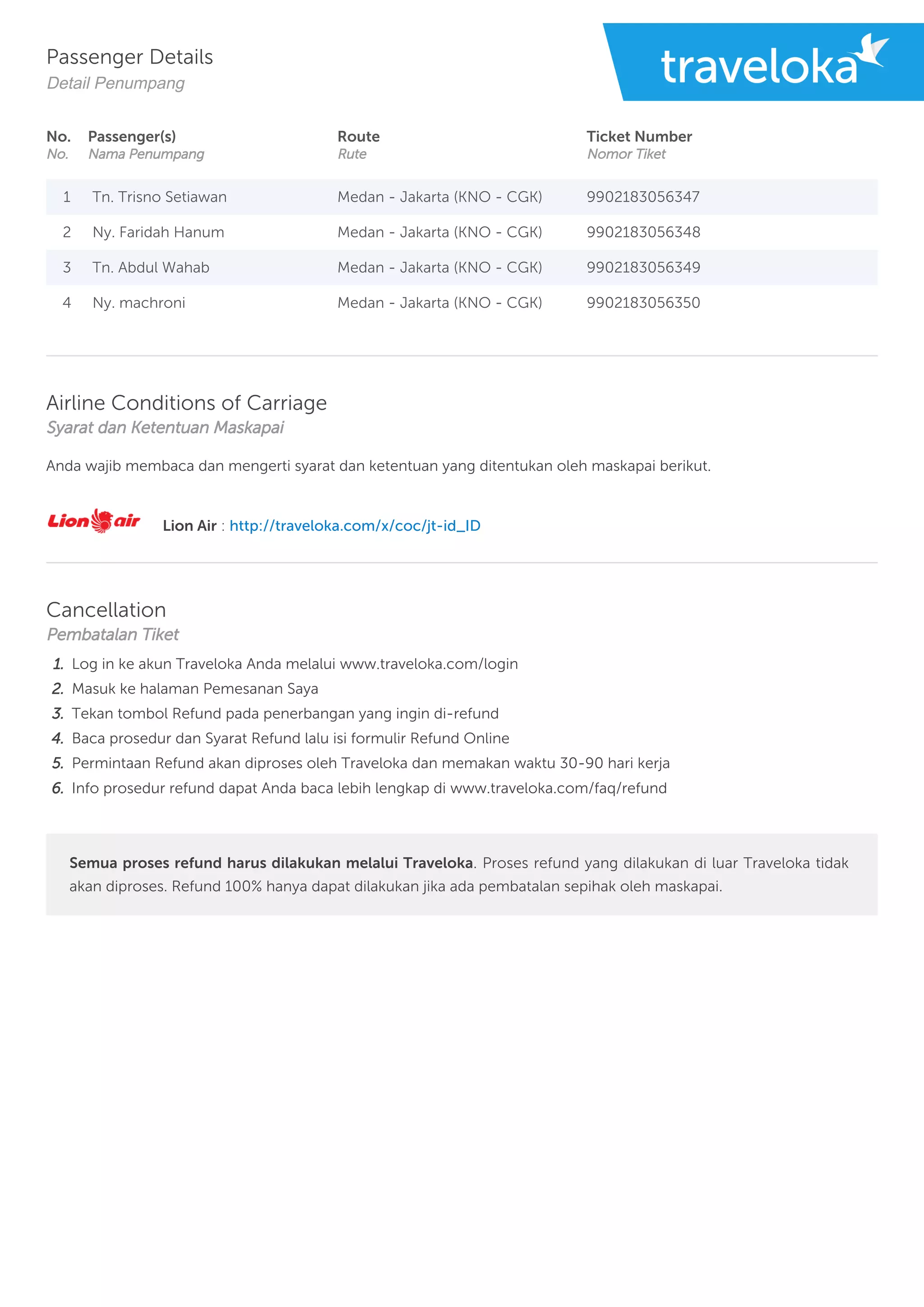 E-ticket/ - Departure Flight/ - Traveloka/ - Trisno Setiawan | PDF