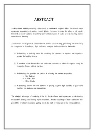 E-TICKETING ON RAILWAY TICKET RESERVATION | DOCX