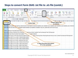 E tutorial - convert form 26 as text file to excel | PDF