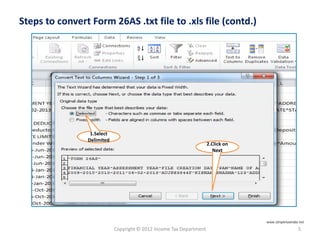 E tutorial - convert form 26 as text file to excel | PDF