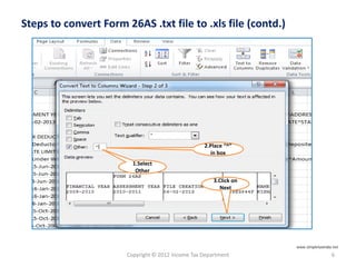 E tutorial - convert form 26 as text file to excel | PDF