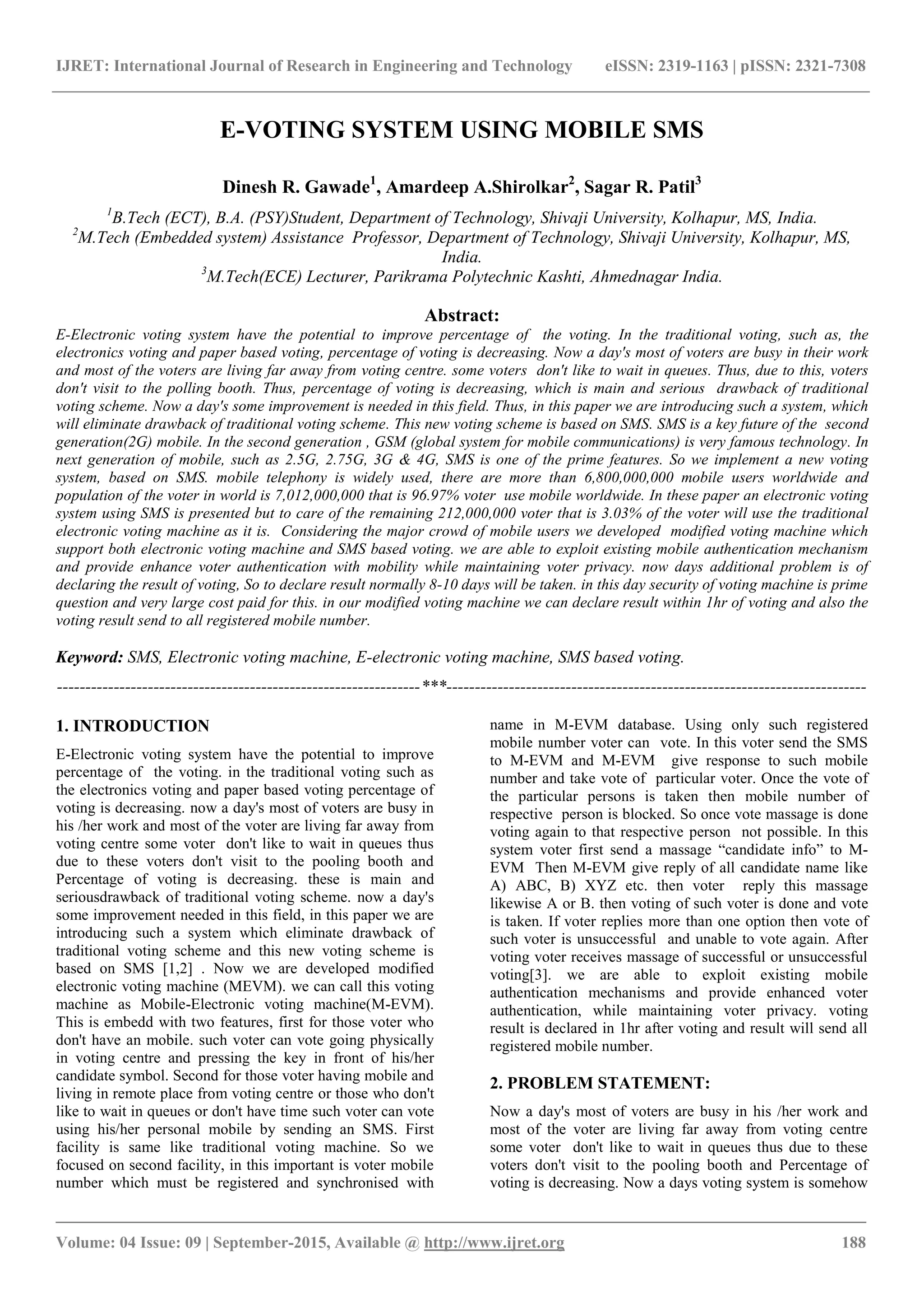 E voting system using mobile sms | PDF