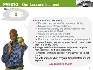 PRESTO Complex Program Management | PPT | Business | Business and Finance