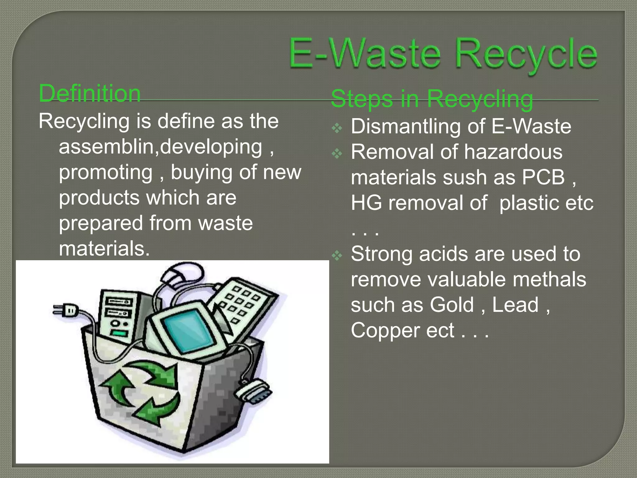 Electronic Waste(E waste) | PPTX | Environmental Services Industry ...