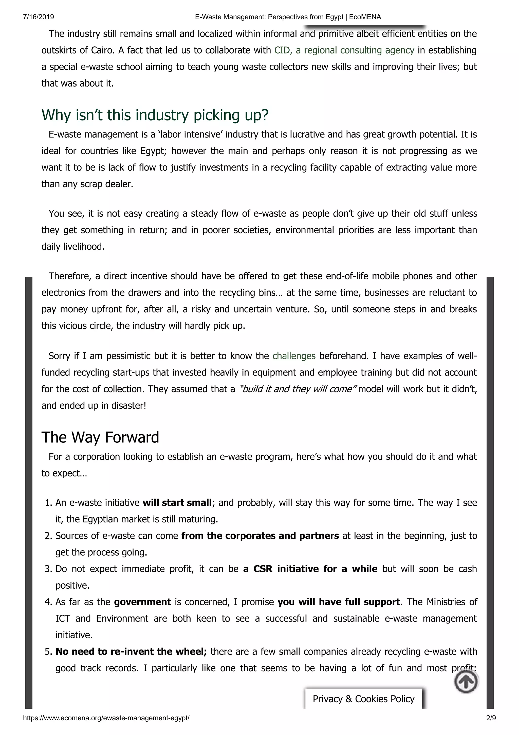E waste management perspectives from Egypt | PDF