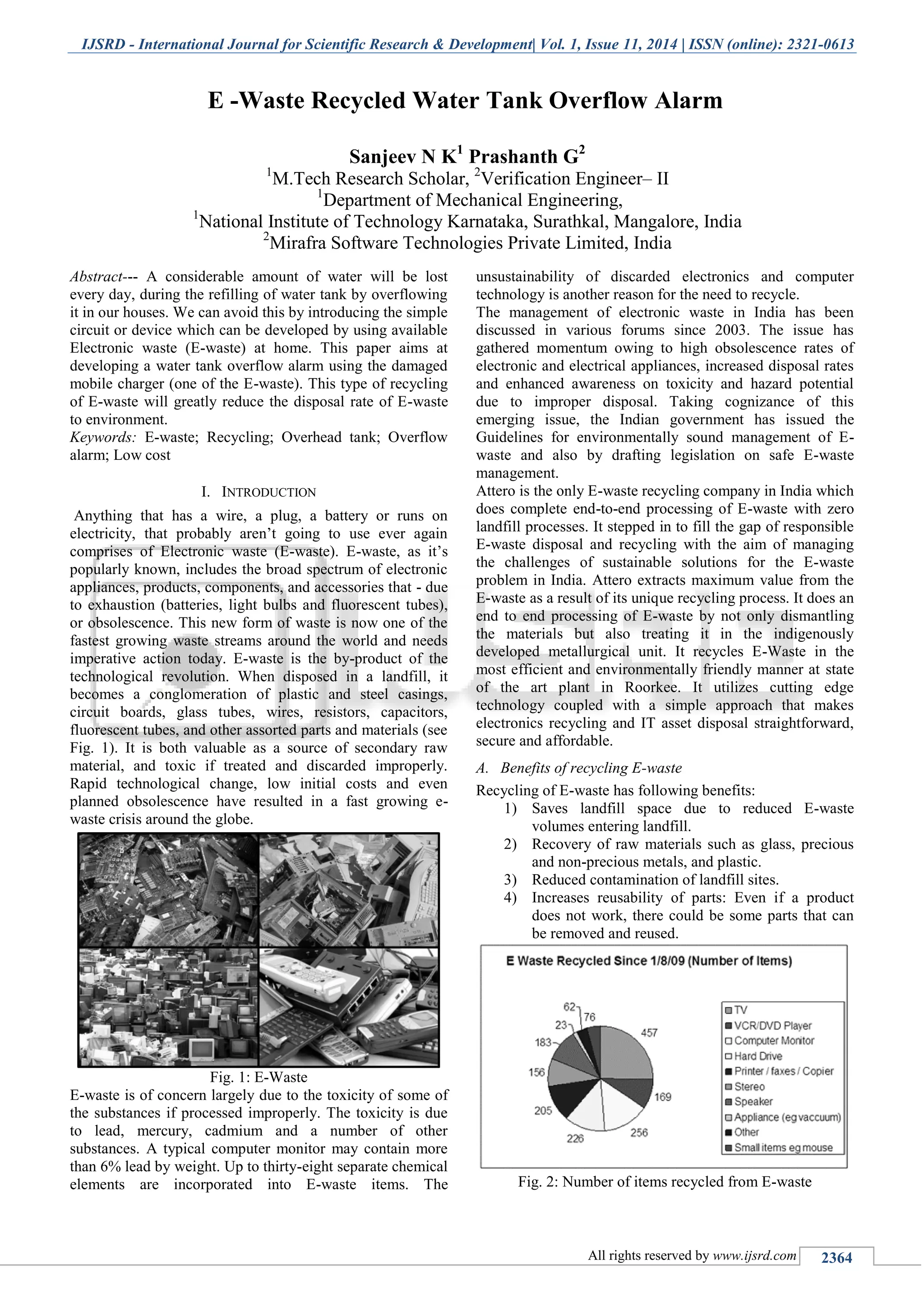 E waste recycled water tank overflow alarm | PDF