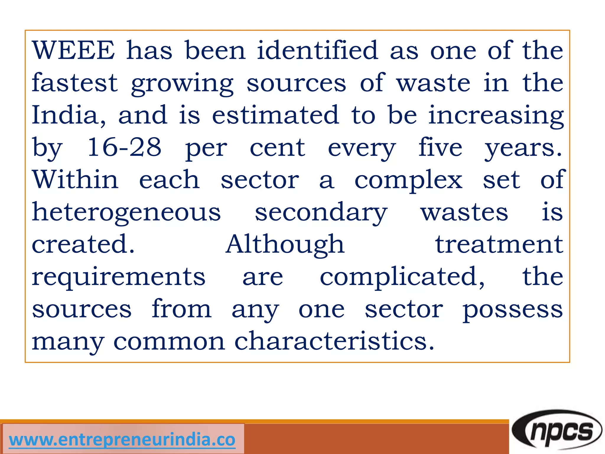 E–Waste Recycling Plant - Manufacturing Plant, Detailed Project Report ...