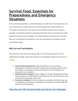 Survival Food: Essentials for Preparedness and Emergency Situations | PDF