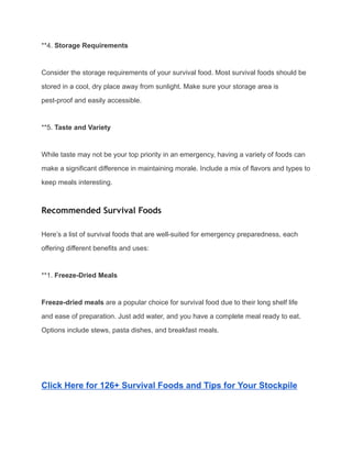 Survival Food: Essentials for Preparedness and Emergency Situations | PDF