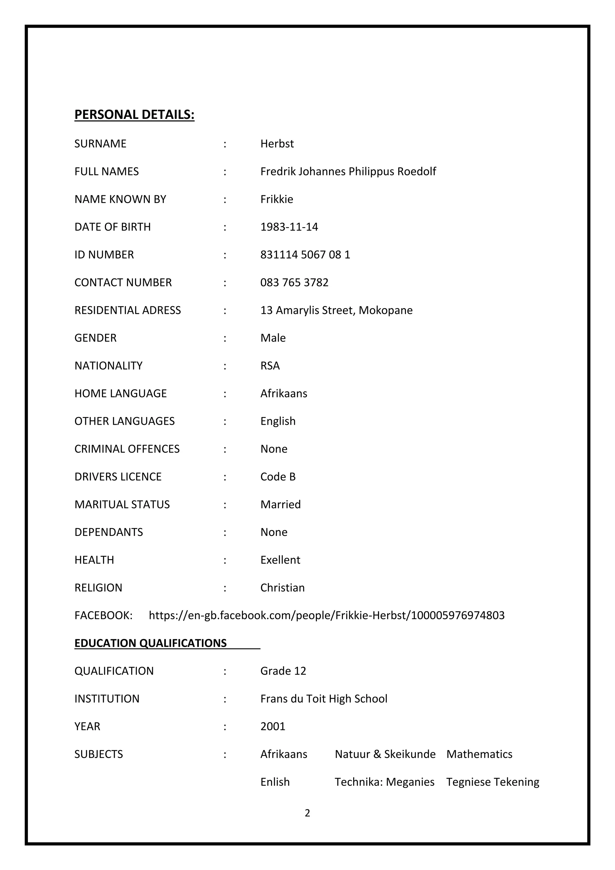 FRIKKIE cv updated | DOCX