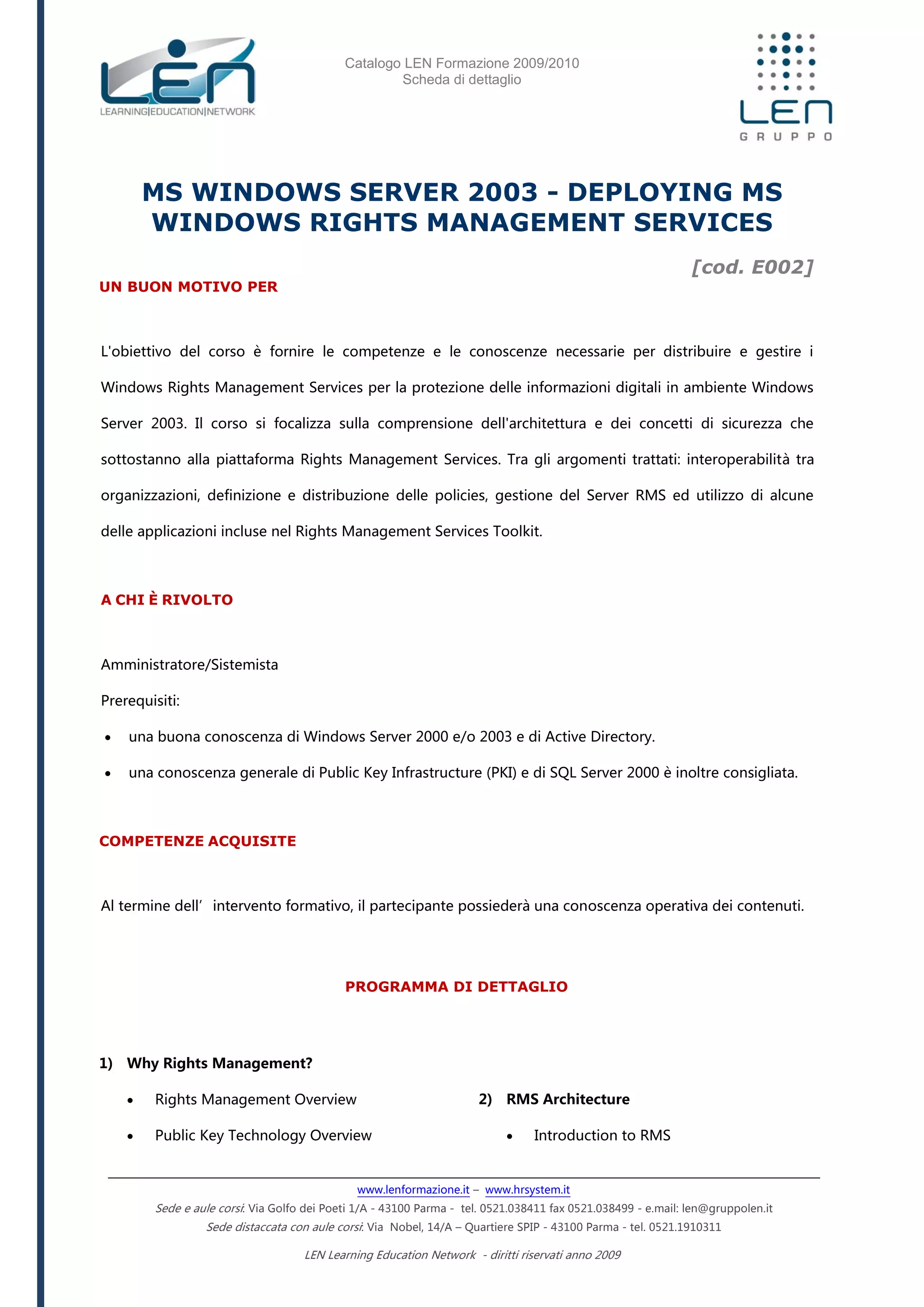 MS WINDOWS SERVER 2003 - Deploying ms windows rights management ...