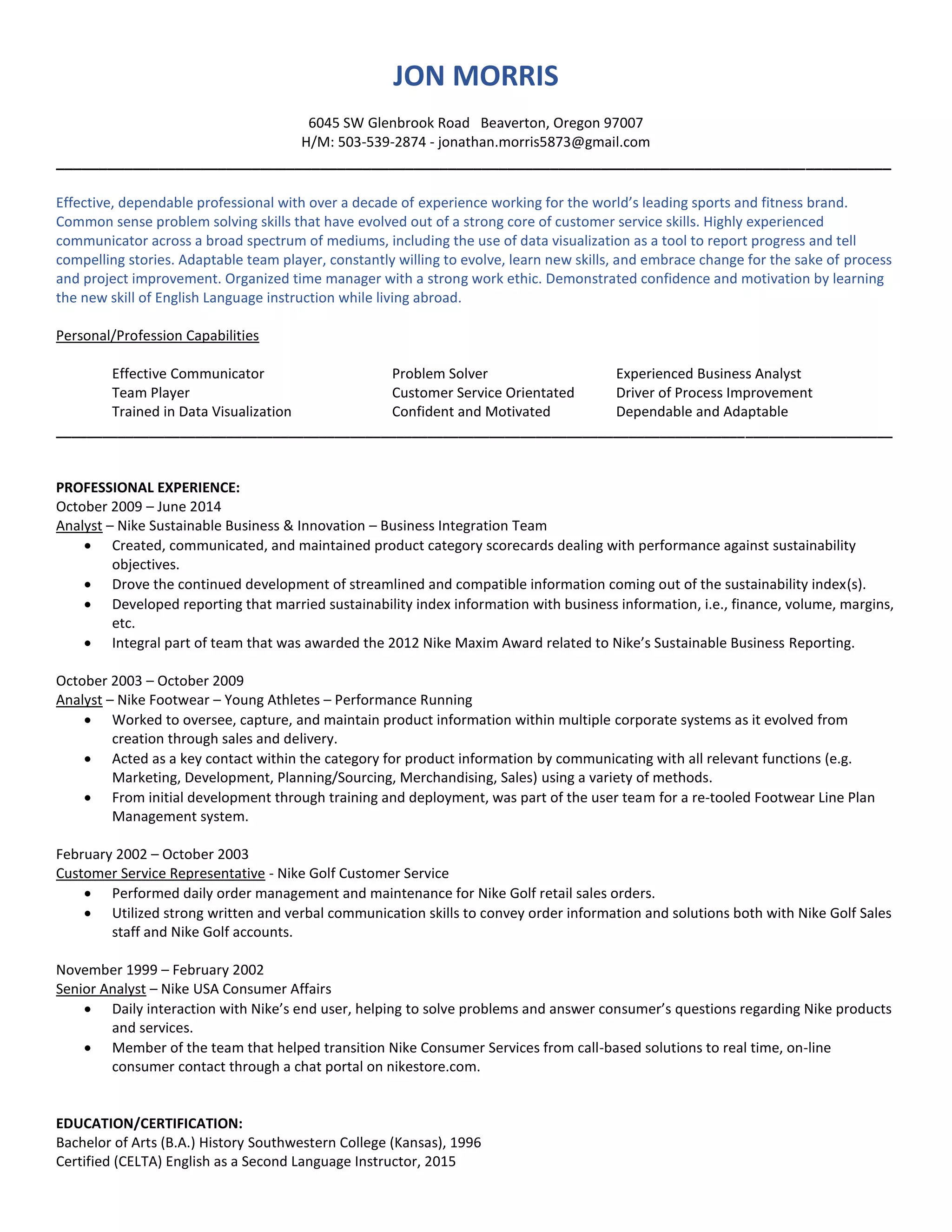 JON MORRIS Resume 2016 | PDF