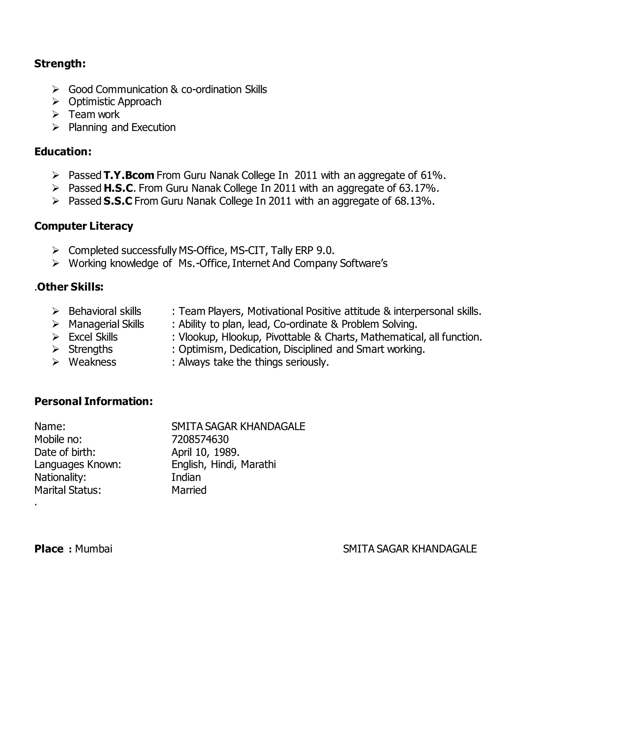 CURRICULUM VITAE SMITA | PDF