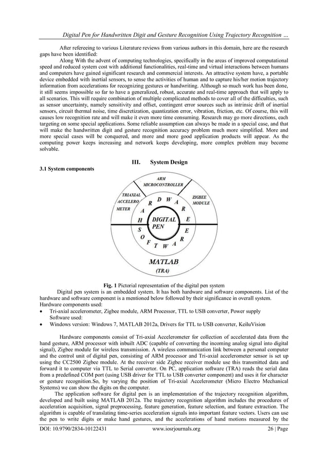 Digital Pen For Handwritten Digit And Gesture Recognition Using Trajectory Recognition Algorithm