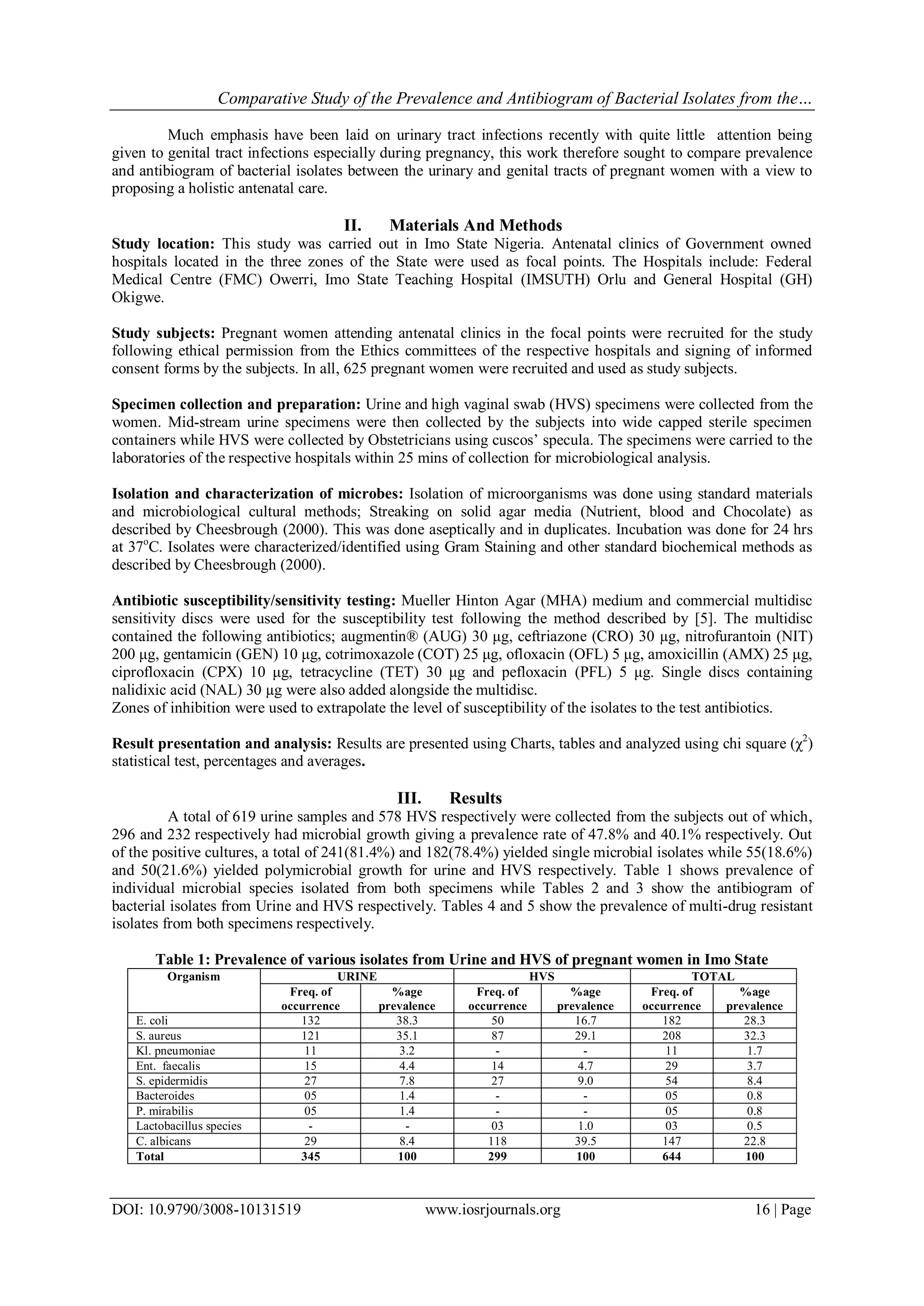 Comparative Study of the Prevalence and Antibiogram of Bacterial ...