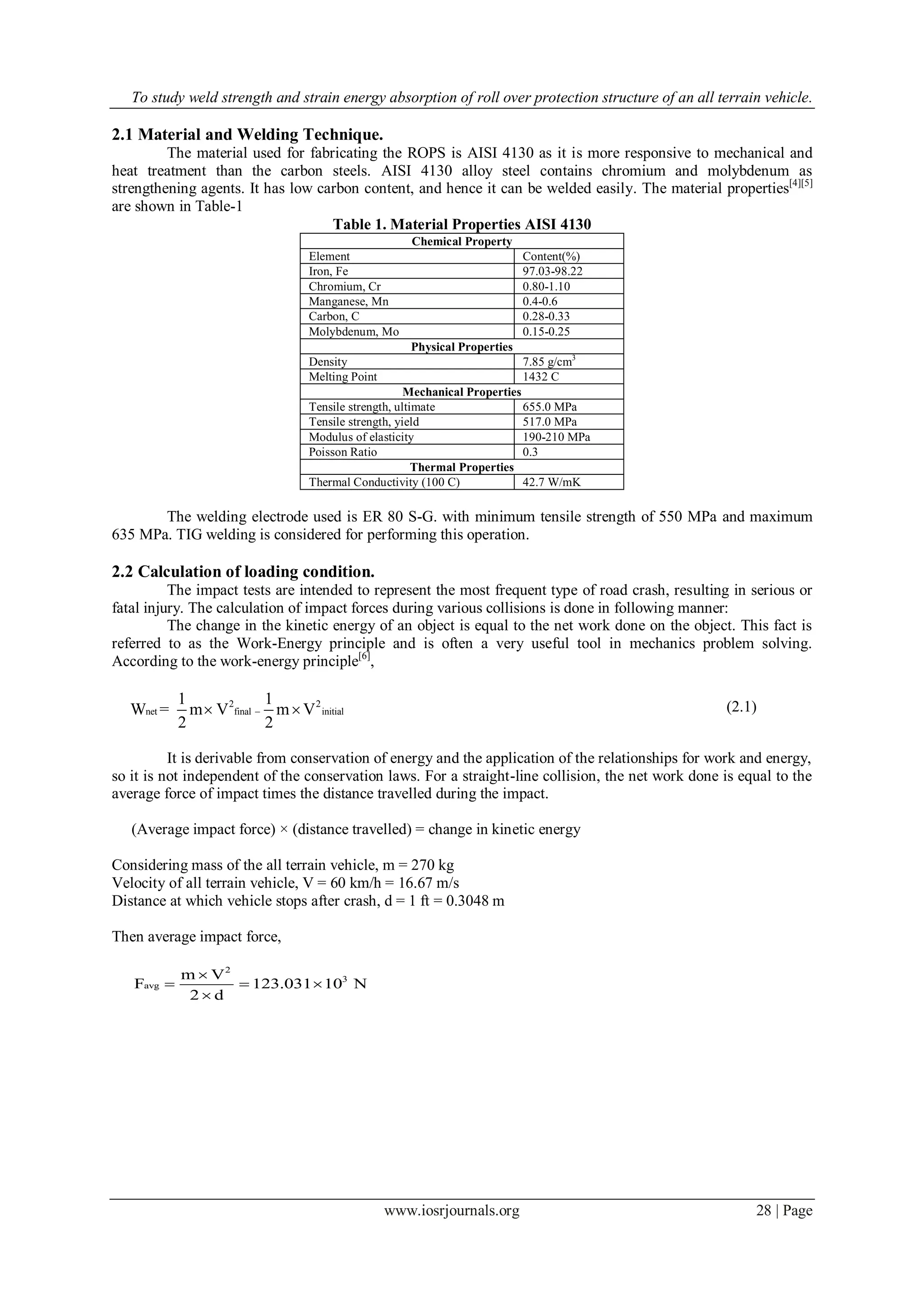 To Study Weld Strength and Strain Energy Absorption of Roll Over ...