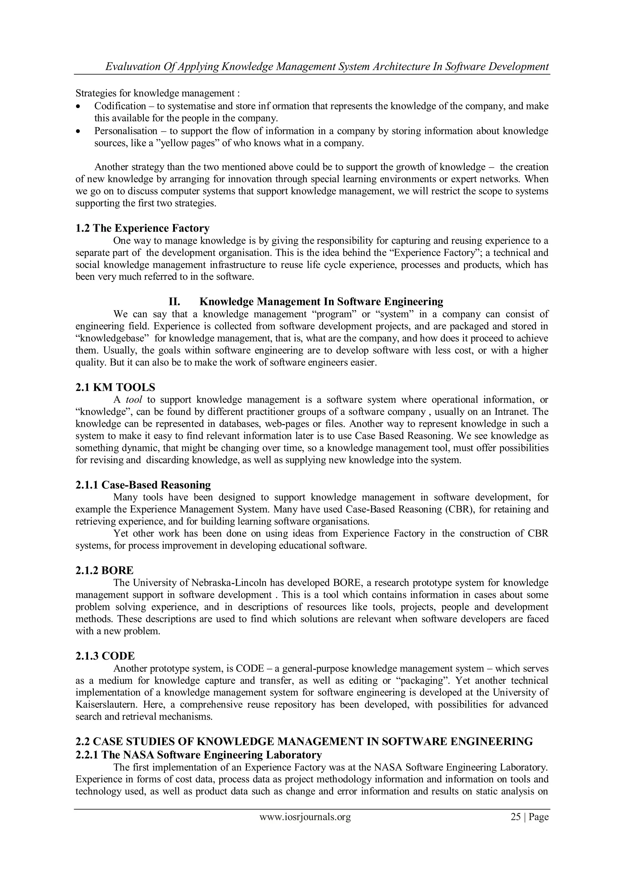 Evaluvation of Applying Knowledge Management System Architecture in Software Development ...