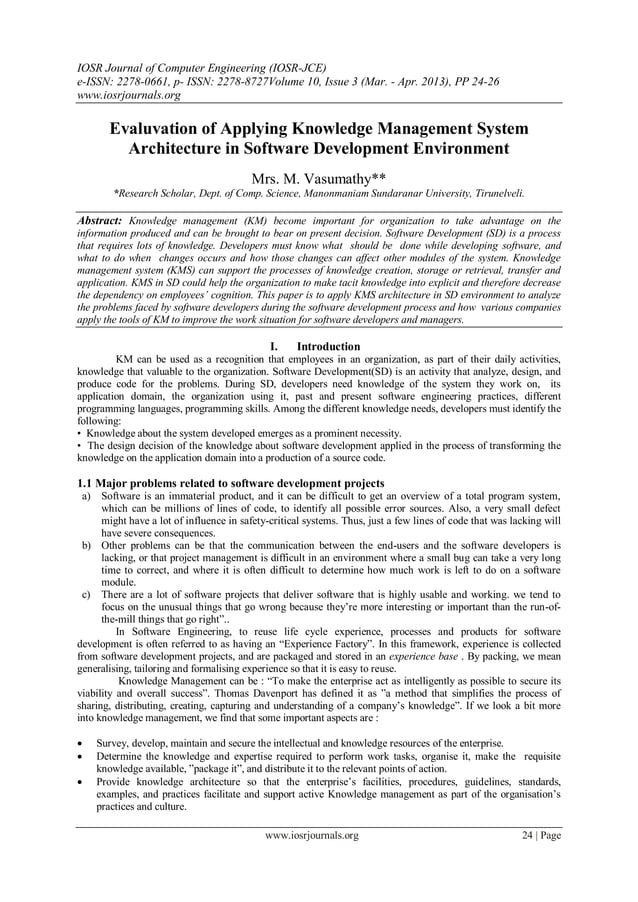 Evaluvation of Applying Knowledge Management System Architecture in Software Development ...