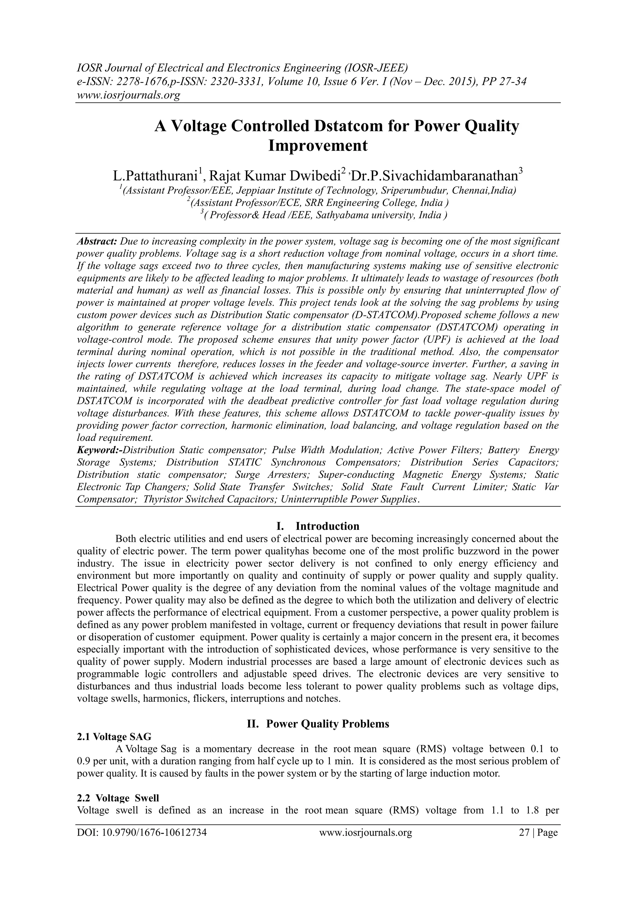 A Voltage Controlled Dstatcom for Power Quality Improvement | PDF