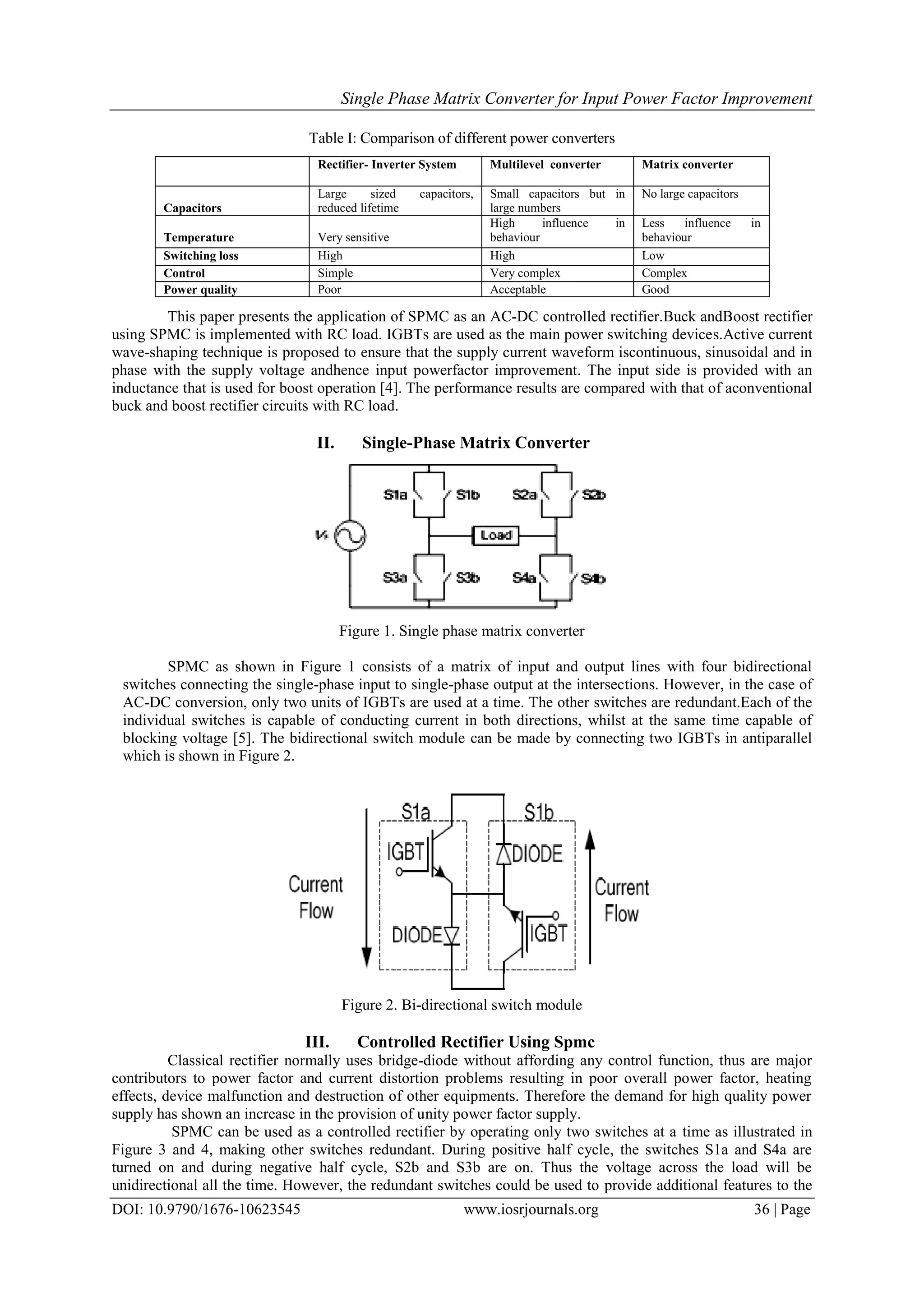 Single Phase Matrix Converter for Input Power Factor Improvement | PDF
