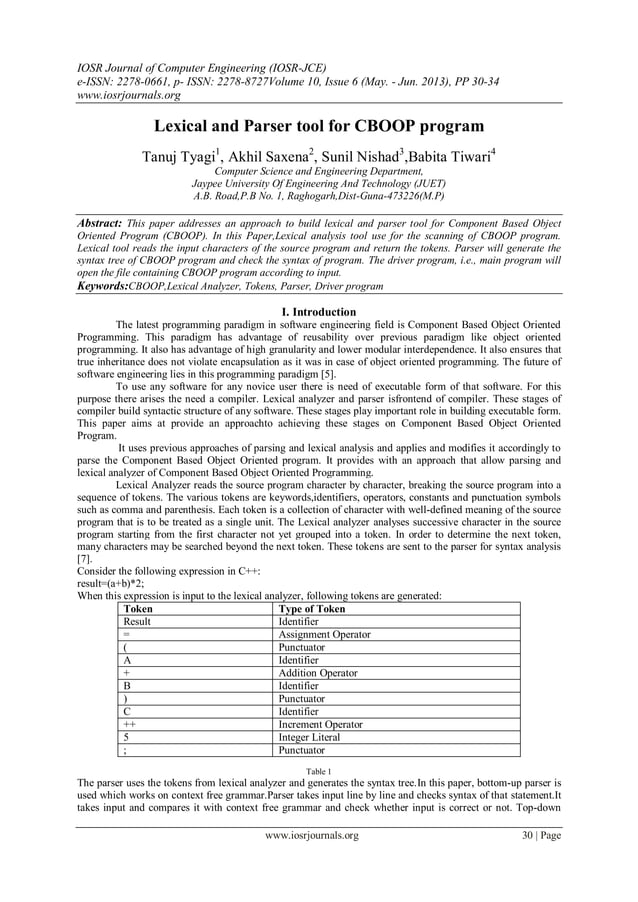Lexical and Parser tool for CBOOP program | PDF