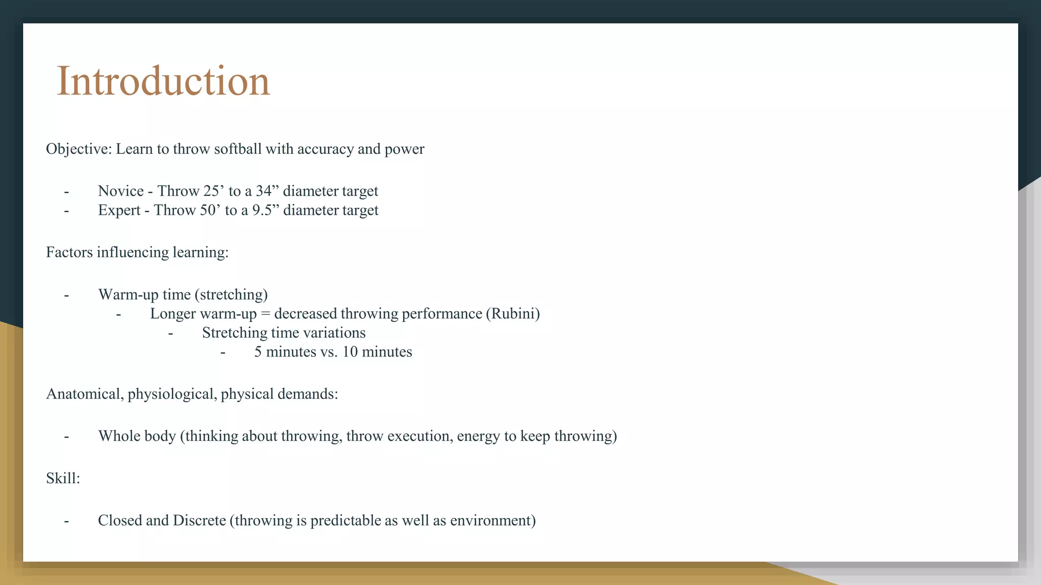 Motor Learning - Softball Pitching Presentation | PPTX