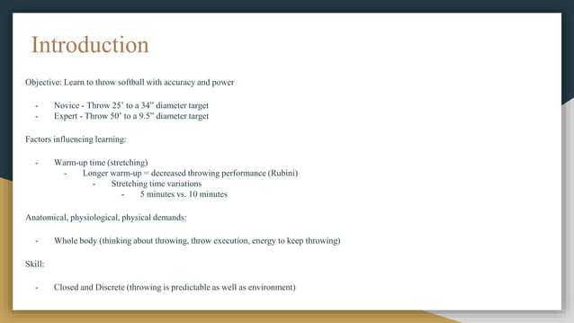 Motor Learning - Softball Pitching Presentation | PPTX | Physical Therapy | Wellness
