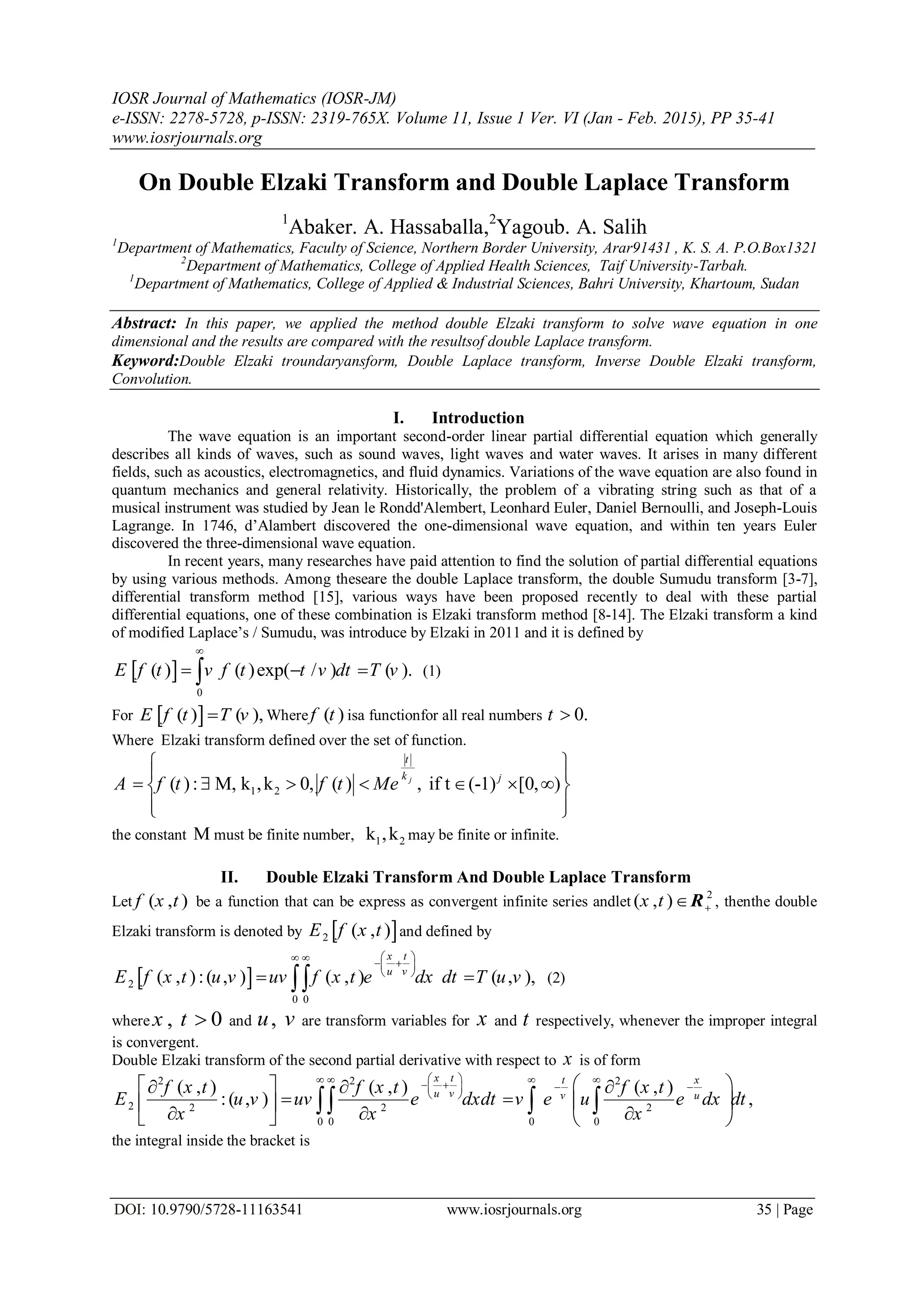 On Double Elzaki Transform and Double Laplace Transform | PDF | Graphics Software | Computer ...