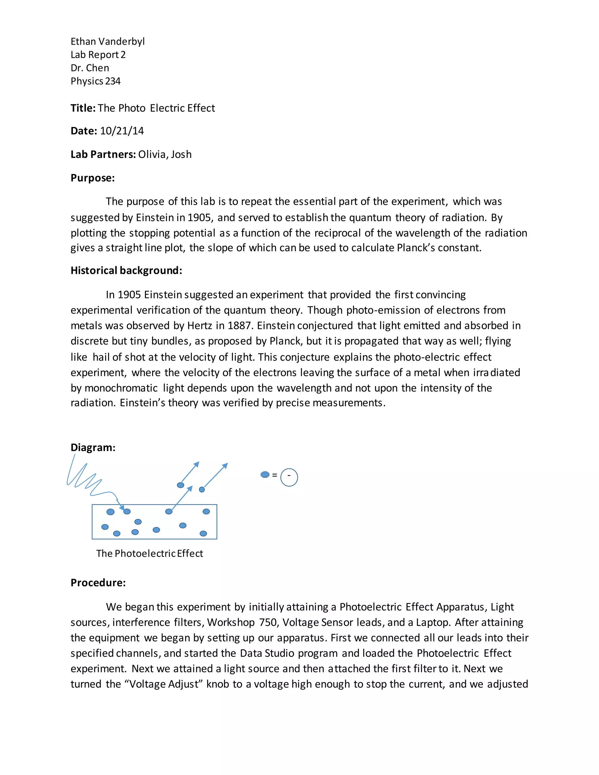 The Photoelectric Effect lab report | DOCX