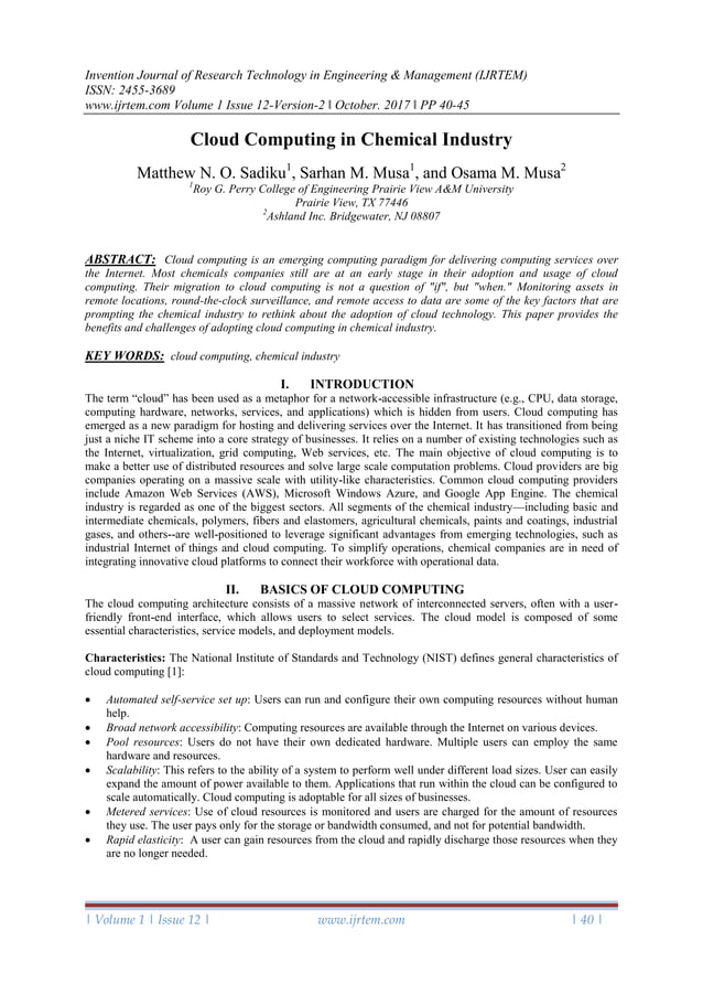 Cloud Computing in Chemical Industry | PDF