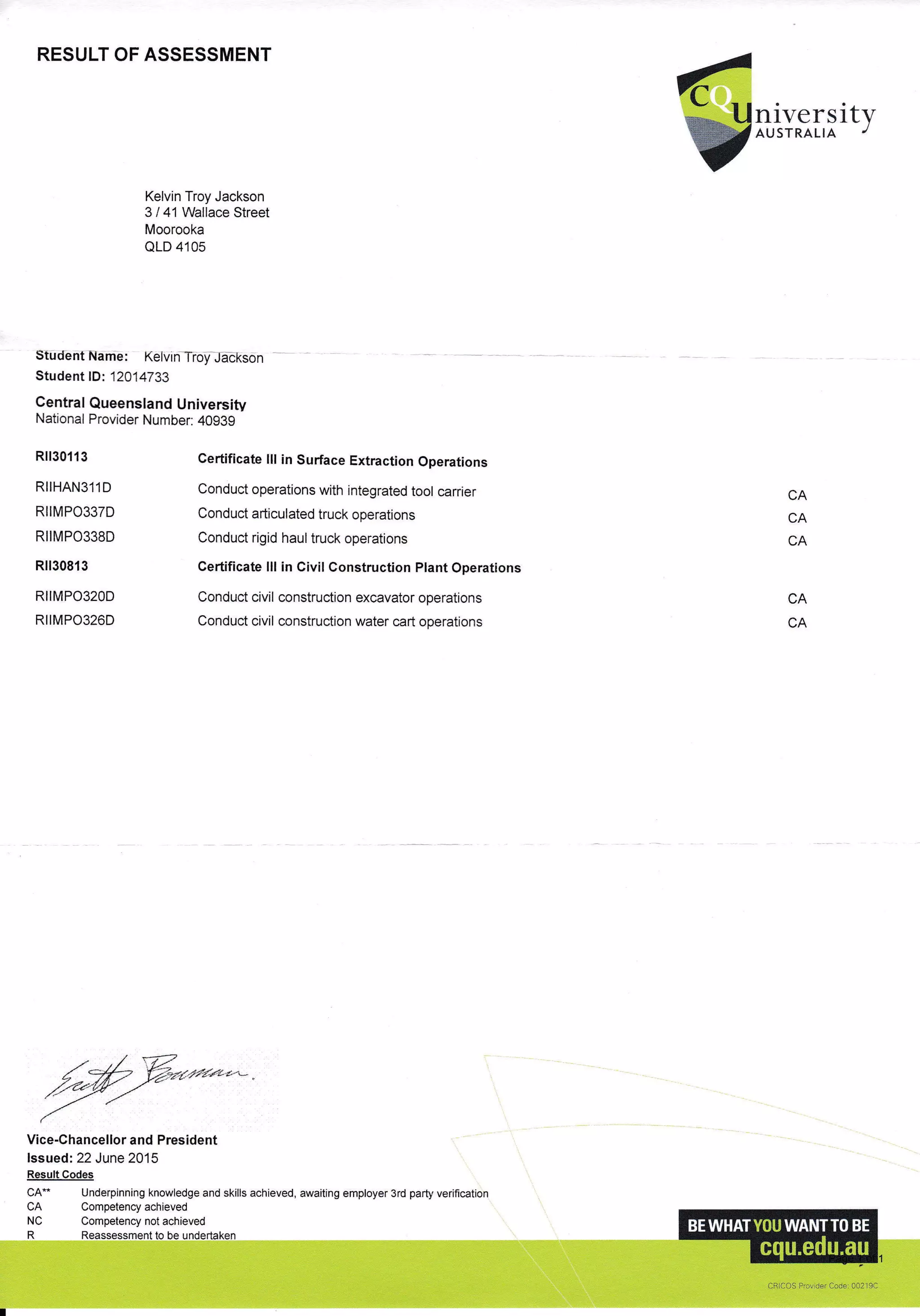 Civil CQU RII Attainments | PDF