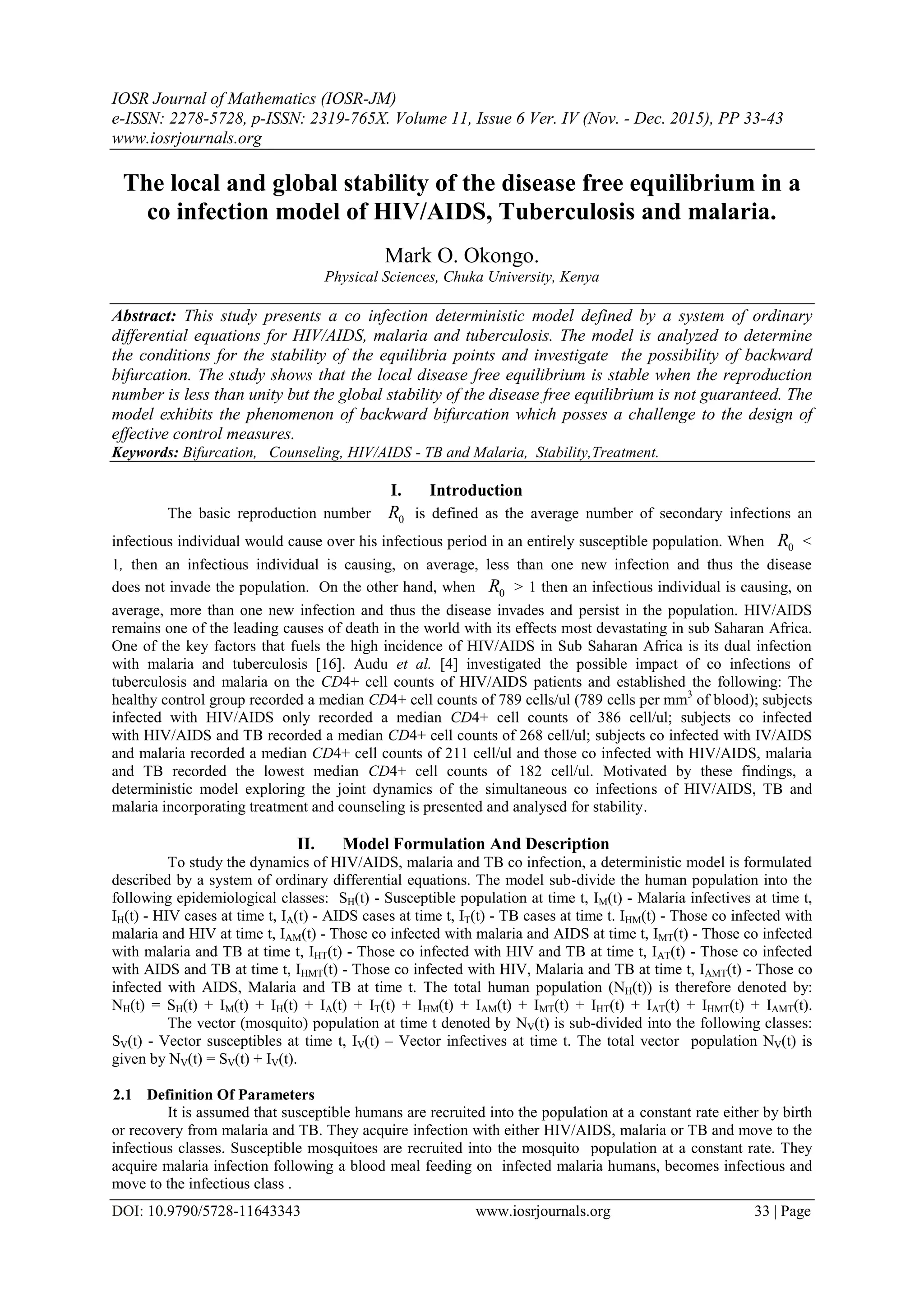 The local and global stability of the disease free equilibrium in a co ...