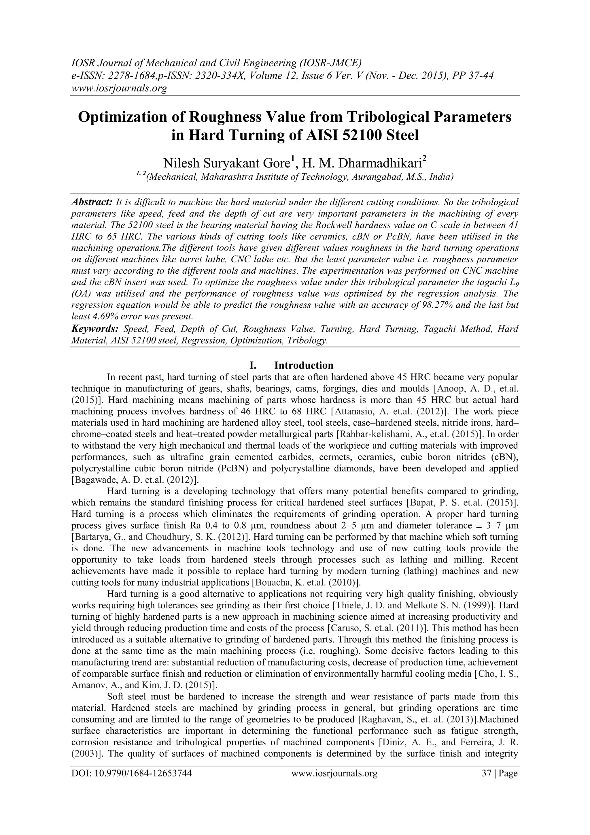 Optimization of Roughness Value from Tribological Parameters in Hard Turning of AISI 52100 Steel ...