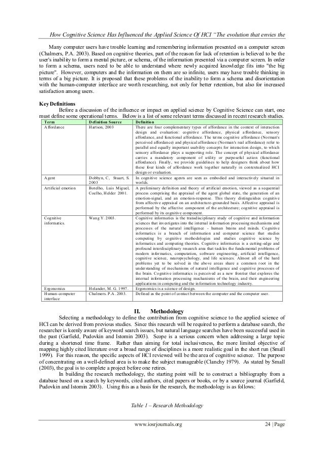 How Cognitive Science Has Influenced the Applied Science of HCI “The