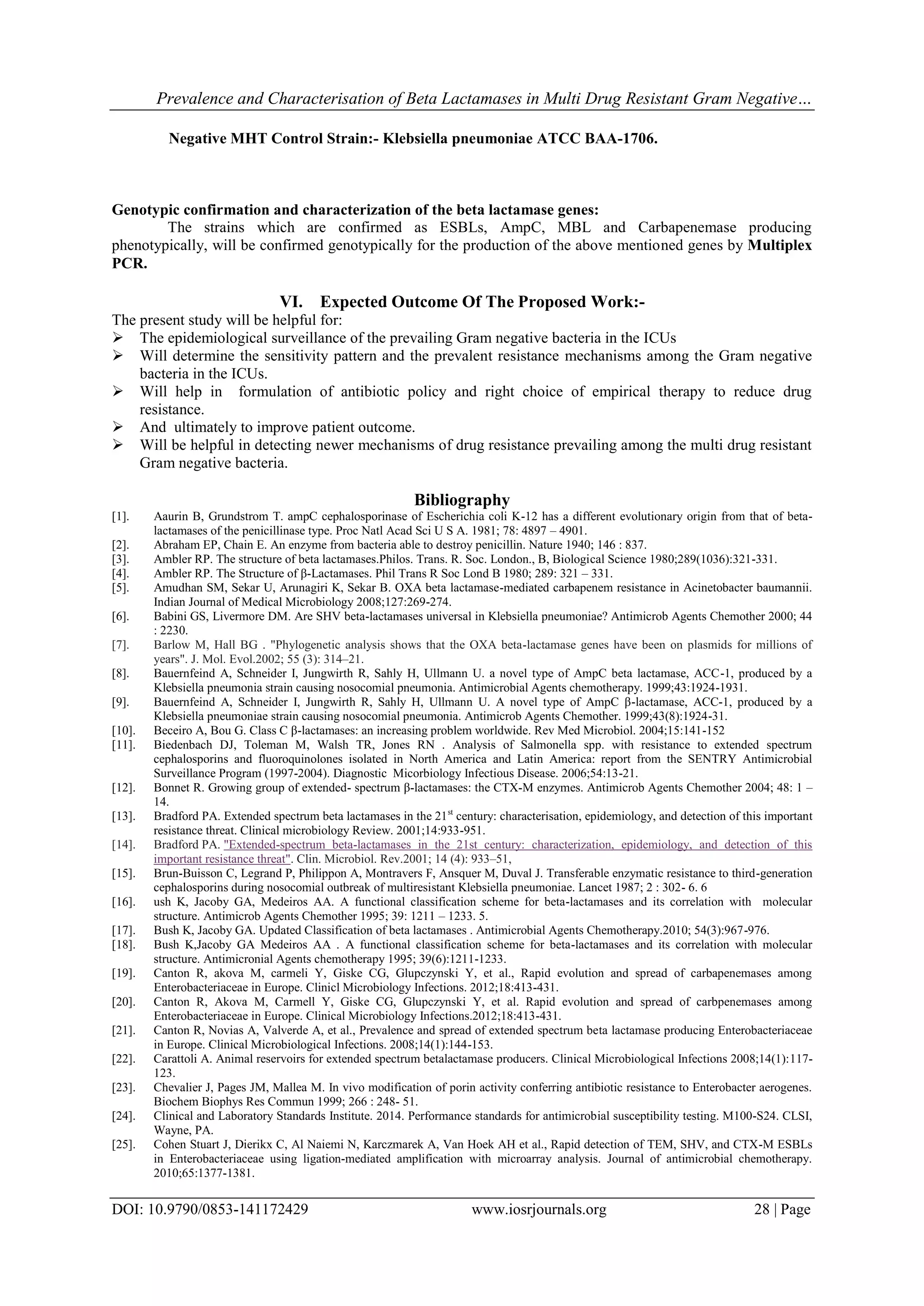 Prevalence and Characterisation of Beta Lactamases in Multi Drug Resistant Gram Negative ...