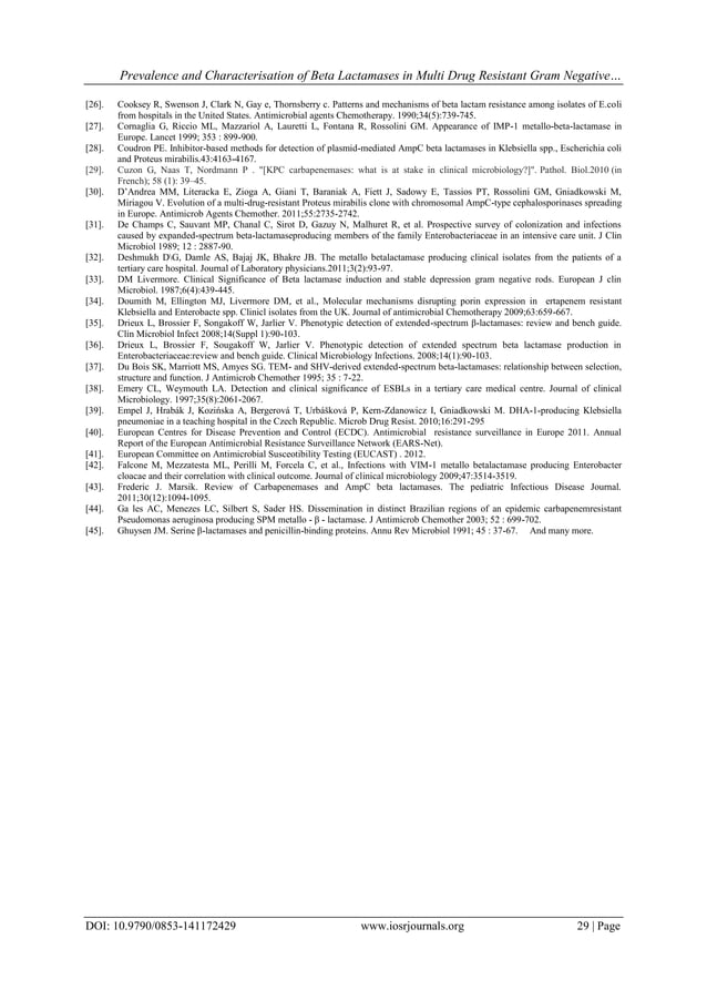 Prevalence and Characterisation of Beta Lactamases in Multi Drug Resistant Gram Negative ...