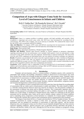 Comparison of Avpu with Glasgow Coma Scale for Assessing Level of ...