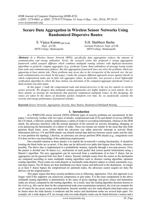 Secure Data Aggregation In Wireless Sensor Networks Using Randomized Dispersive Routes Pdf