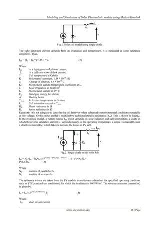 Modeling and Simulation of Solar Photovoltaic module using Matlab ...