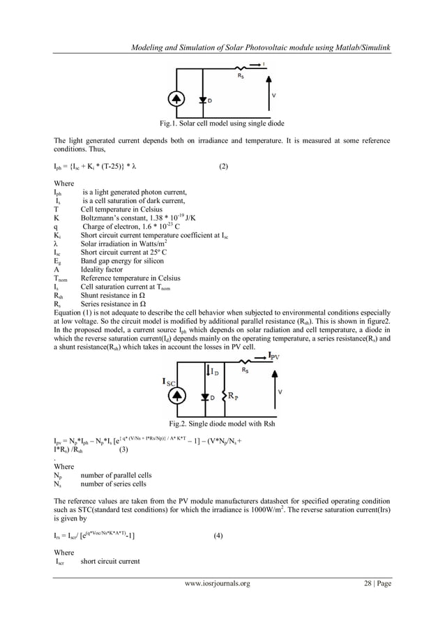 Modeling And Simulation Of Solar Photovoltaic Module Using Matlabsimulink Pdf Power And