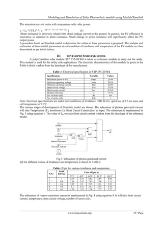 Modeling and Simulation of Solar Photovoltaic module using Matlab/Simulink | PDF