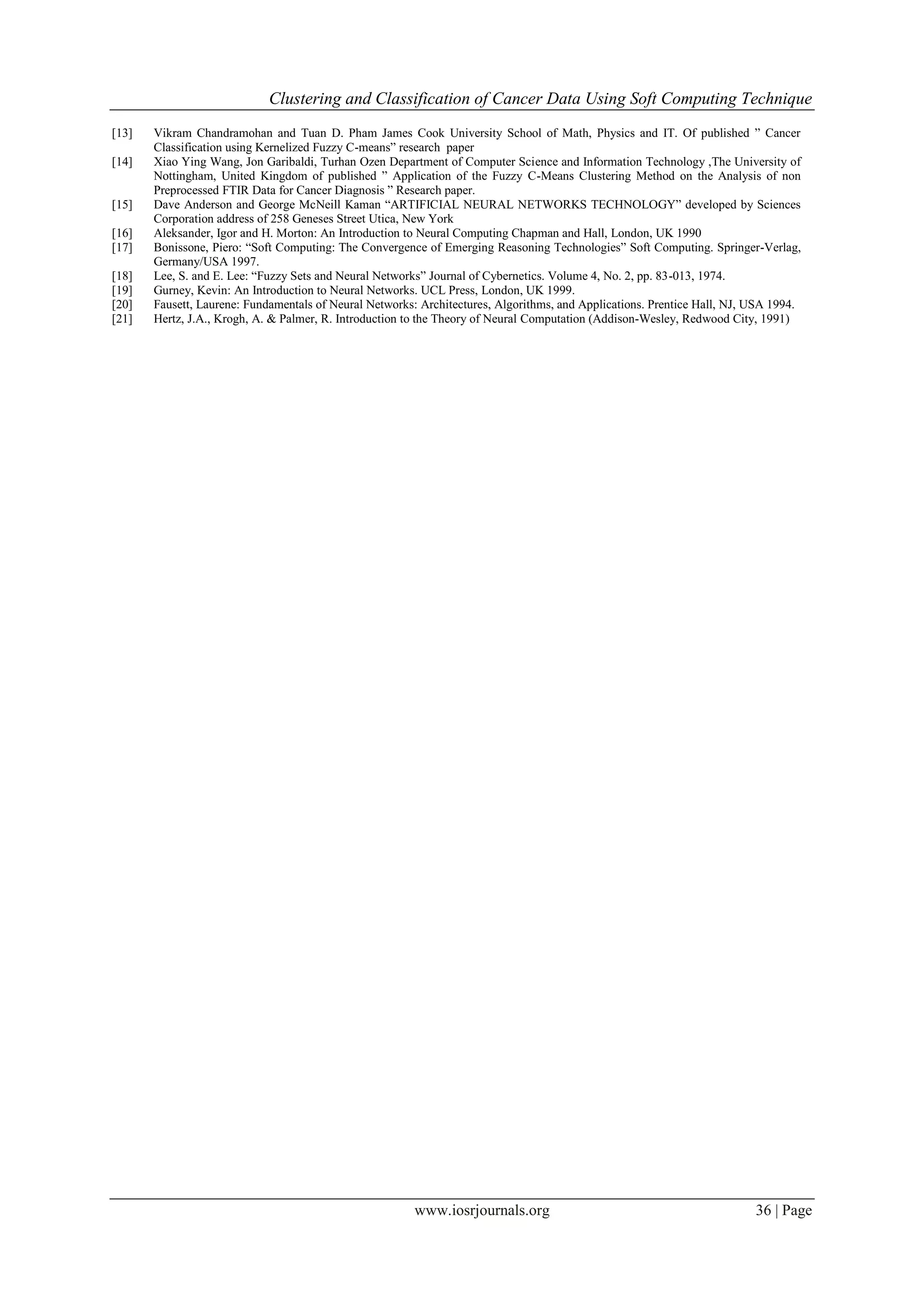 Clustering and Classification of Cancer Data Using Soft Computing Technique | PDF