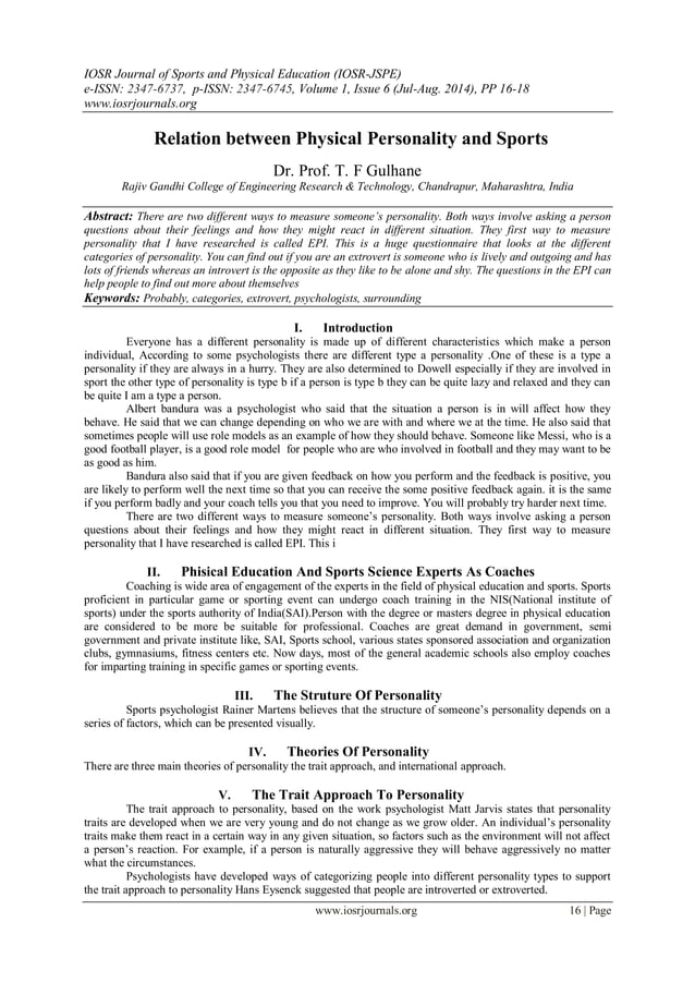 Relation between Physical Personality and Sports | PDF | Sports