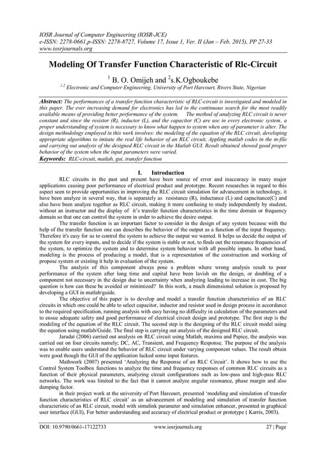 Modeling Of Transfer Function Characteristic of Rlc-Circuit | PDF