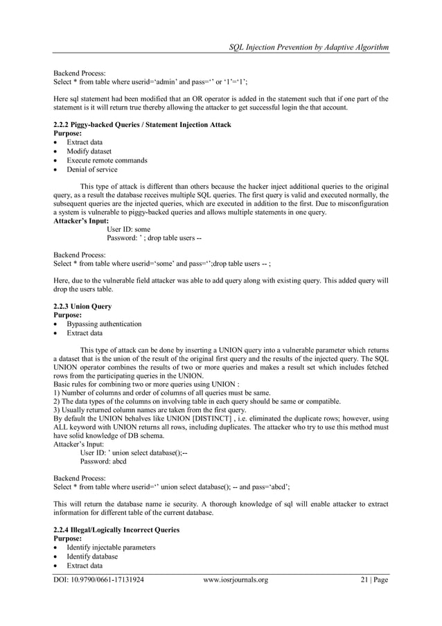 SQL Injection Prevention by Adaptive Algorithm | PDF | Databases | Computer Software and ...