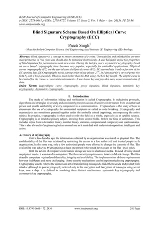 Blind Signature Scheme Based On Elliptical Curve Cryptography (ECC) | PDF