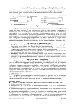 Reversible Watermarking based on Histogram Shifting Modification:A Review | PDF