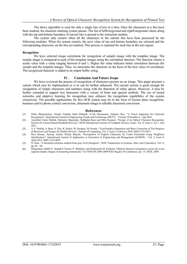 A Review Of Optical Character Recognition System For Recognition Of