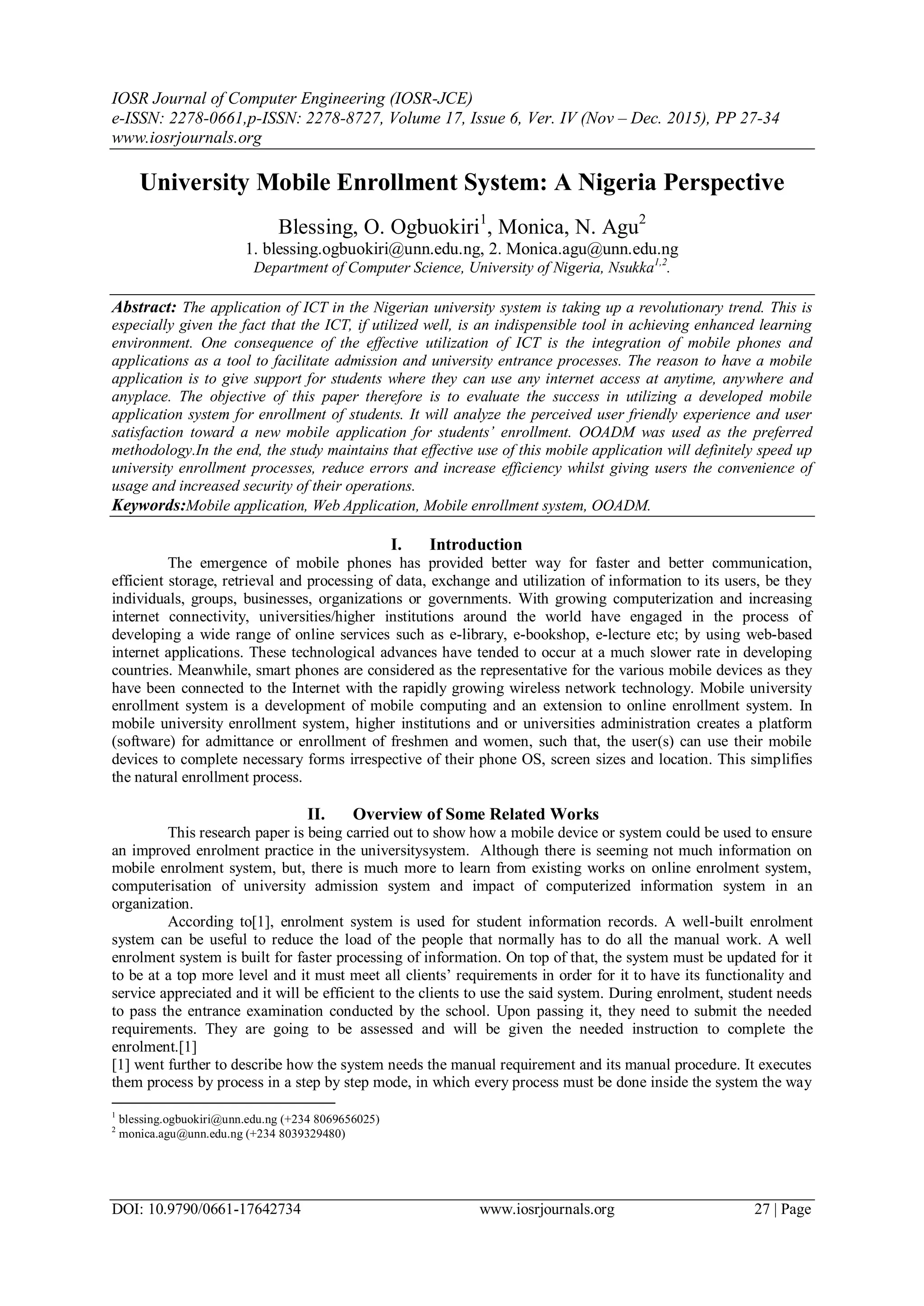 University Mobile Enrollment System: A Nigeria Perspective | PDF