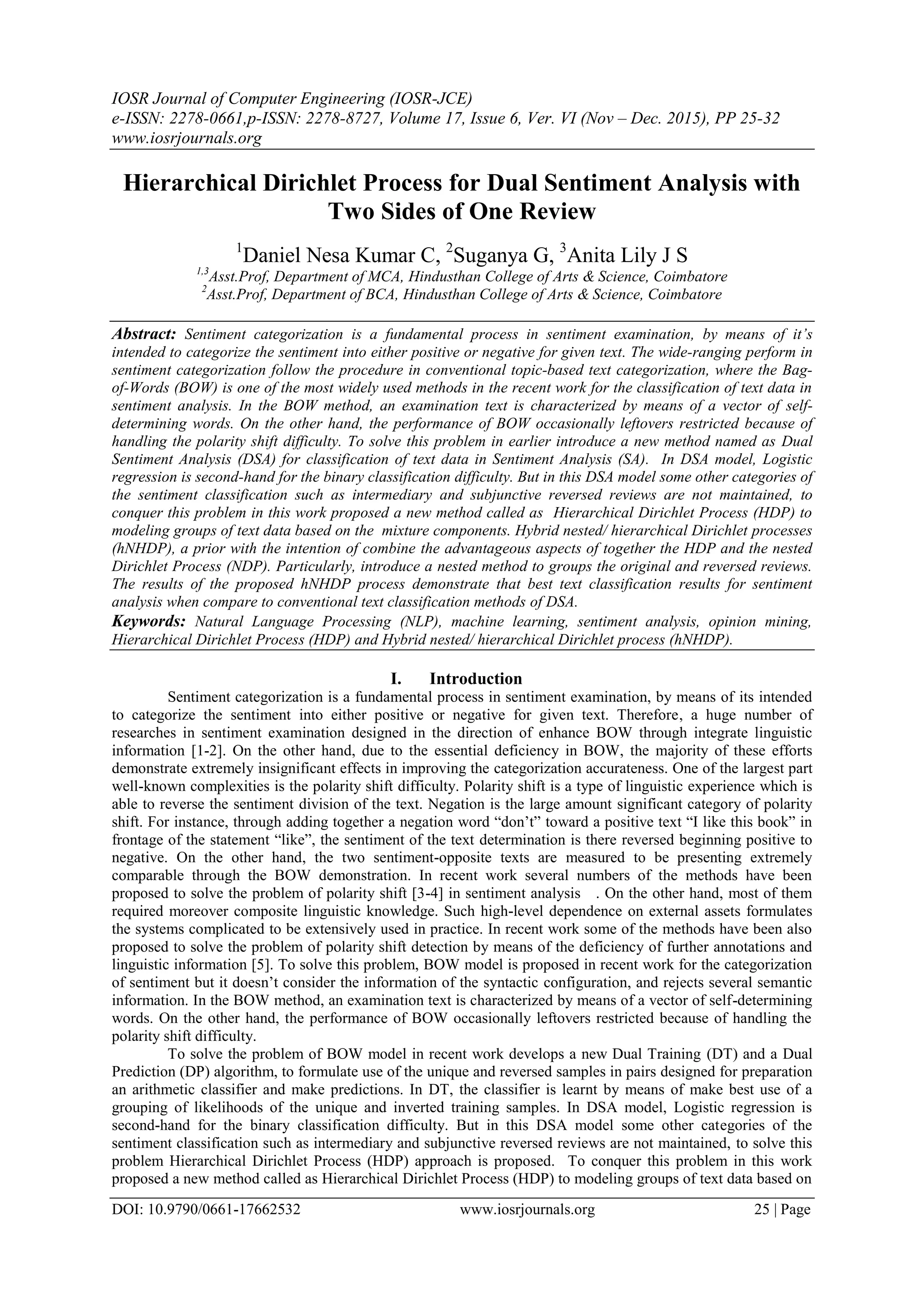 Hierarchical Dirichlet Process for Dual Sentiment Analysis with Two Sides of One Review | PDF